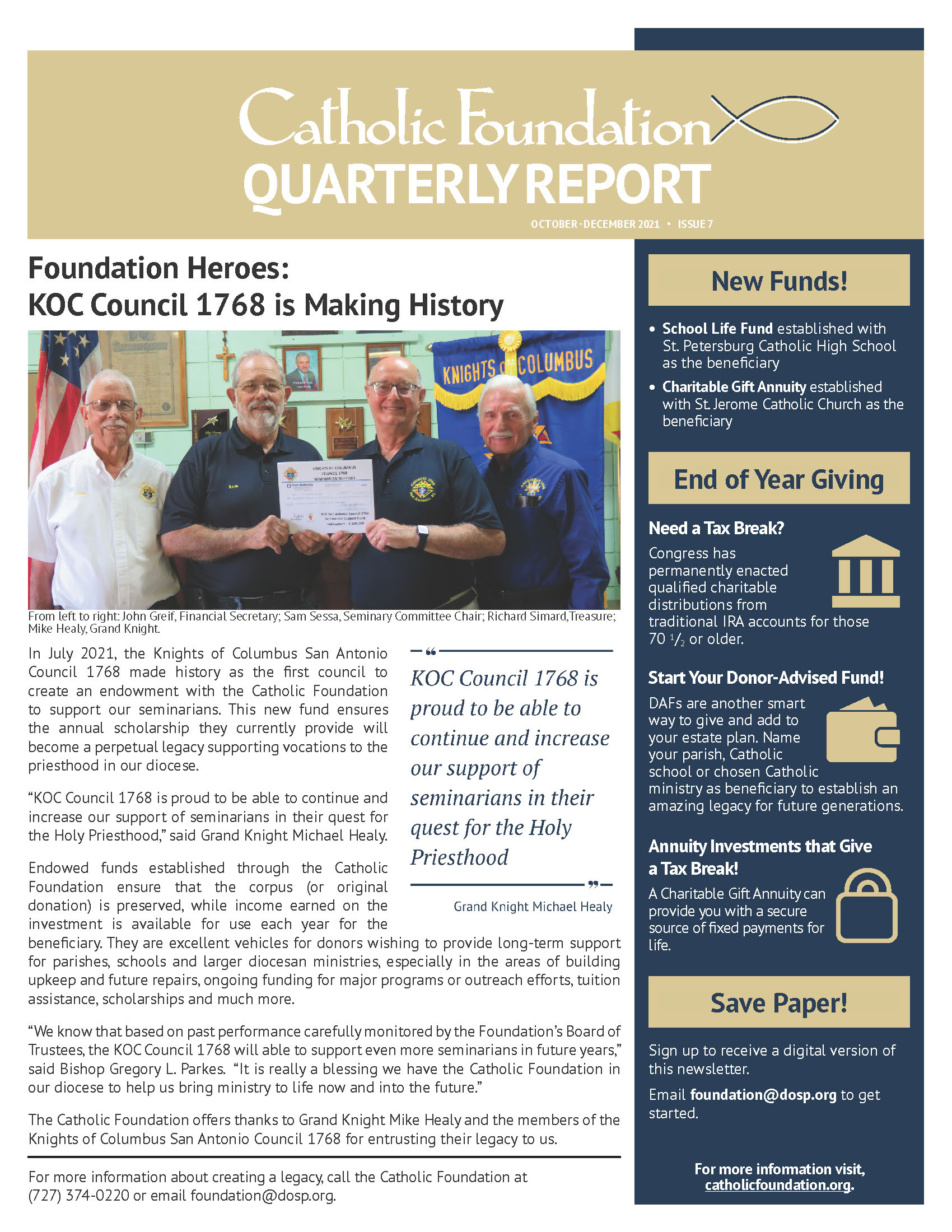 Quarterly Newsletters – Catholic Foundation